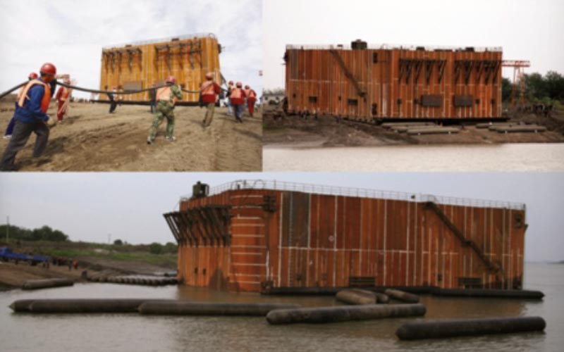 Launching of Cofferdams by Rubber Airbags - Evergreen Maritime